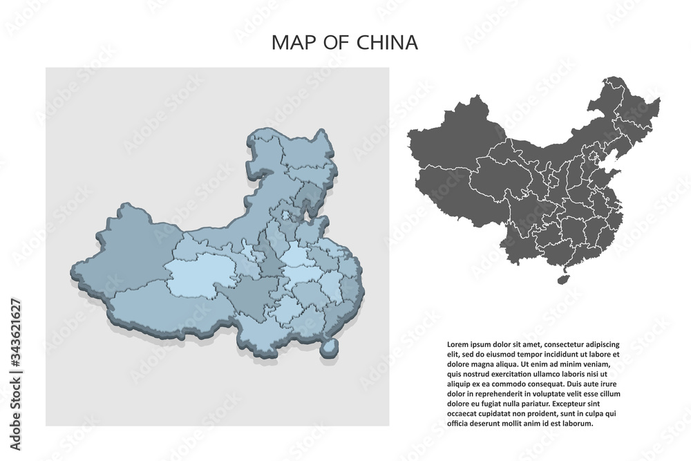 Isometric 3D map of China with regions. Political country map in ...
