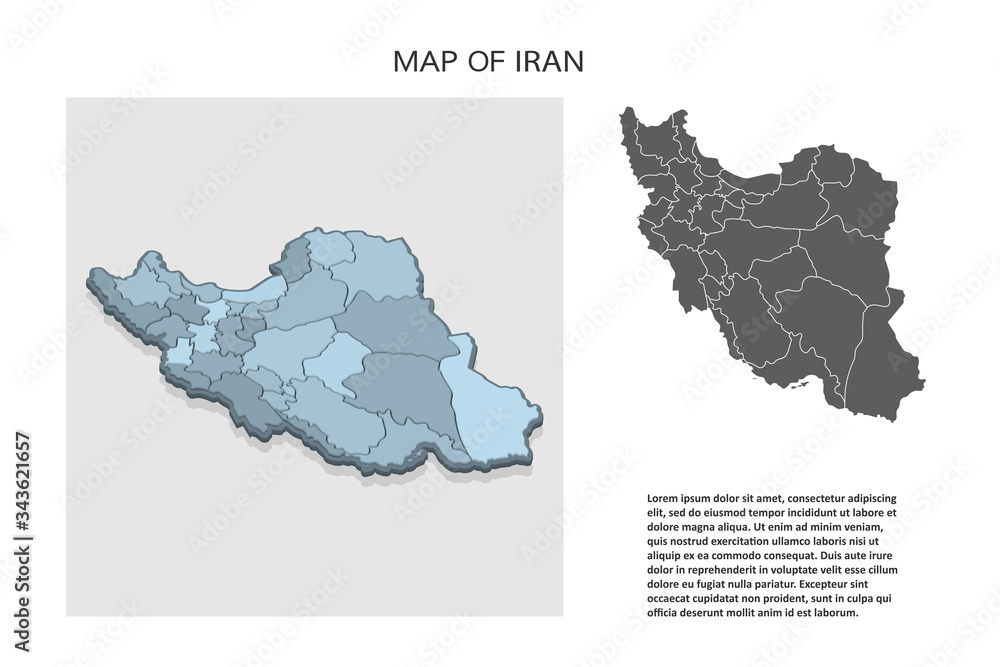 Isometric 3D map of Iran with regions. Political country map in ...