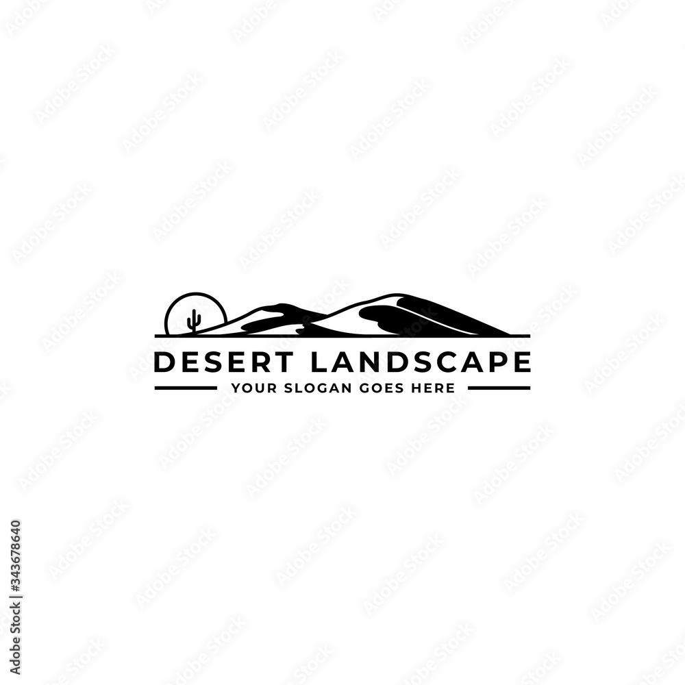 desert logo design inspiration with sunset or sunrise and cactus ...