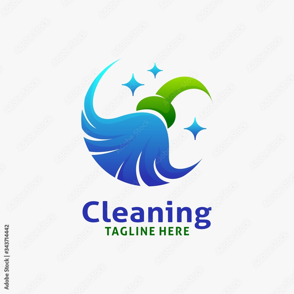 Cleaning broom logo design Stock Vector | Adobe Stock
