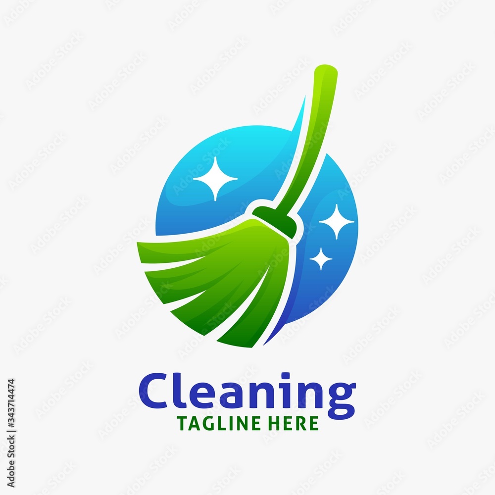 Cleaning broom logo design Stock Vector | Adobe Stock