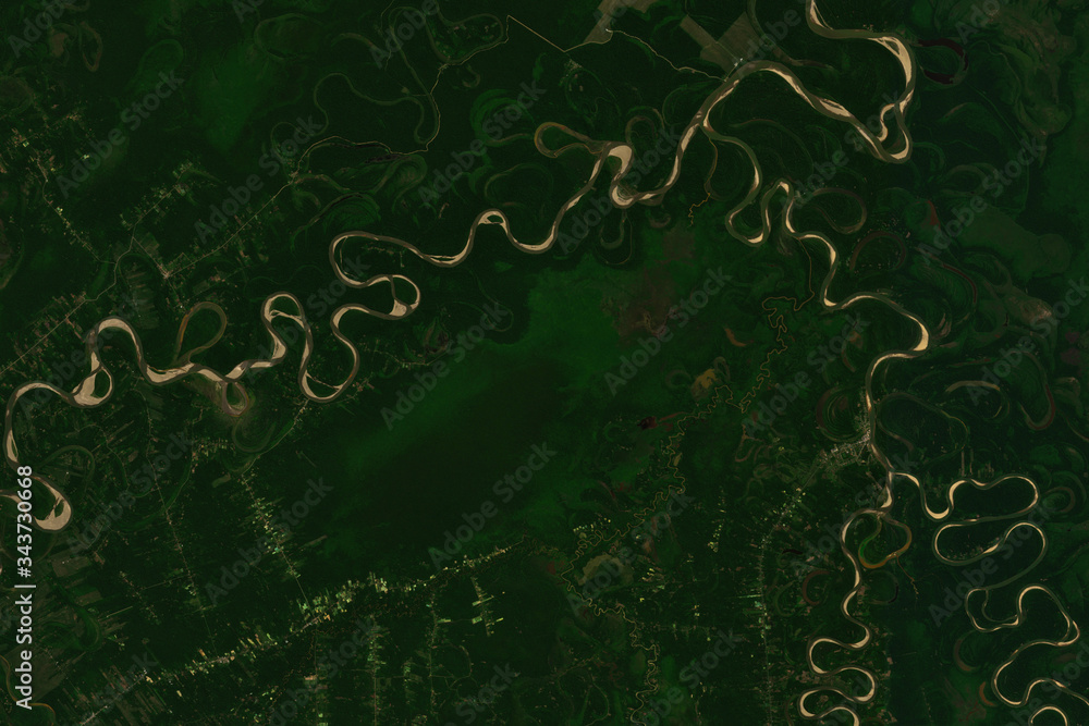 High resolution satellite image of swampy landscape around Mamore River ...