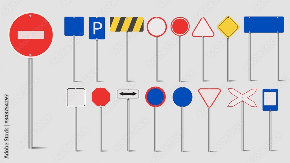 Road signs of different formats. The concept of warning colored signs ...