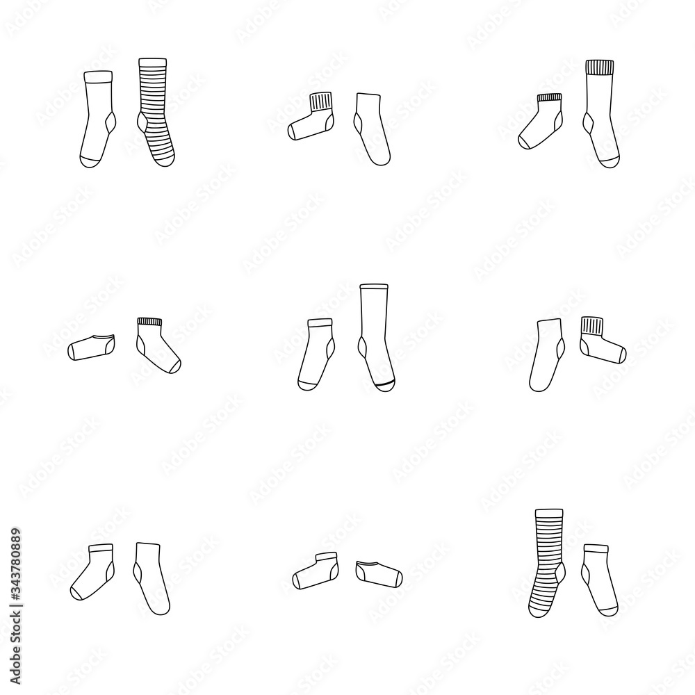 Vector illustration of nine pairs of socks. Different socks in pair ...