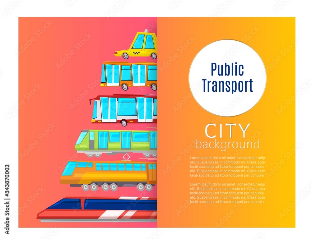 Urban public transport poster includes bus, minibus, taxi, tram and ...