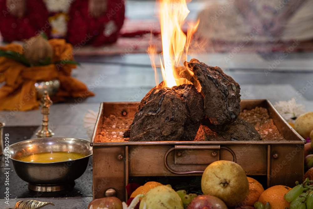 items for the Indian Yajna ritual. Indian Vedic fire ceremony called ...