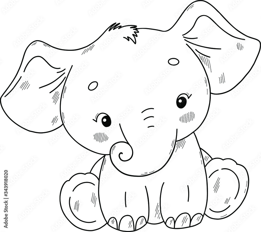 Cute baby elephant. Coloring book page for children Stock Vector ...