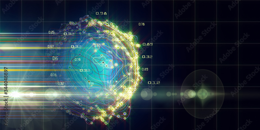 Abstract background of layered analysis curve paths data. Noise sphere ...