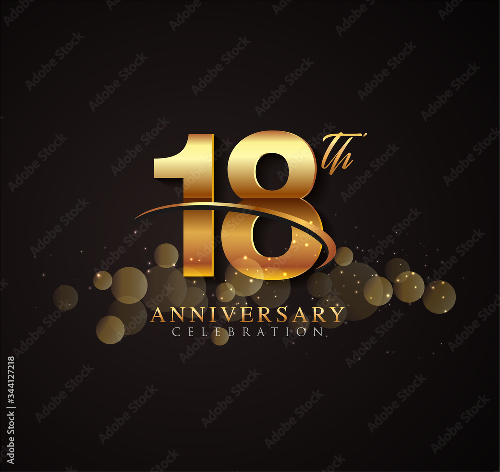 18th golden anniversary logo with swoosh and sparkle golden colored ...