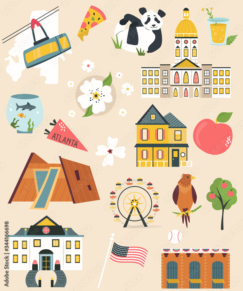 Big set of Atlanta landmarks, buildings, symbols Stock Vector | Adobe Stock