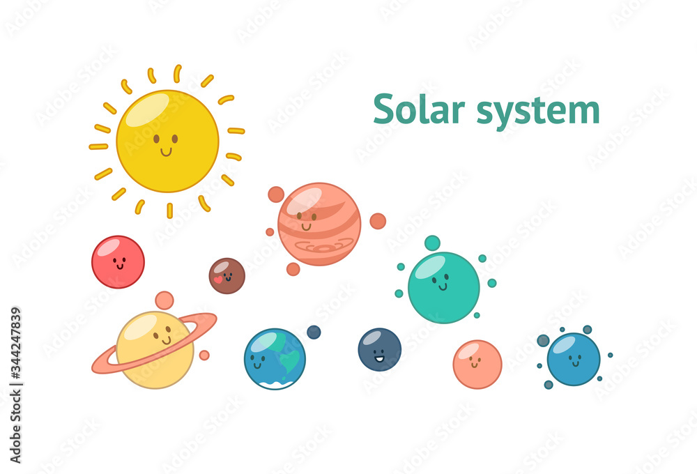 Solar system planets and the Sun. Cute characters for patterns on paper ...