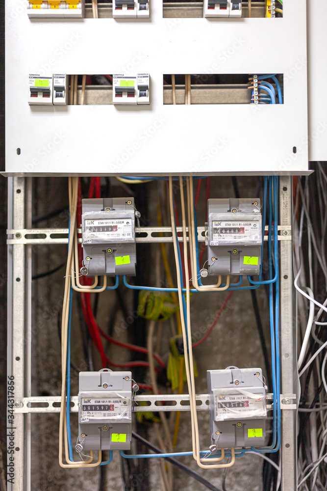 Electric shield, wires and cable channels. Installation of the electric ...