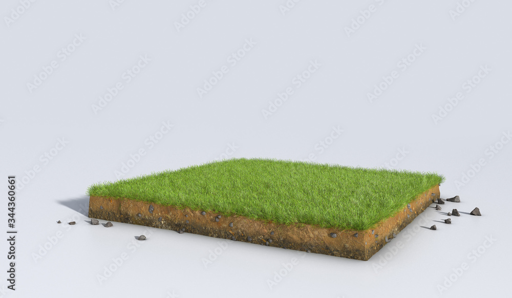 3D Illustration soil ground cross section with earth land and green ...