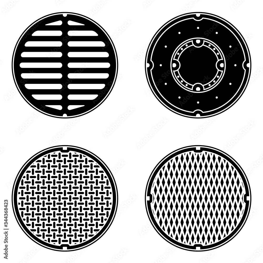 A set of vector sewer covers isolated on a white background. Can ...