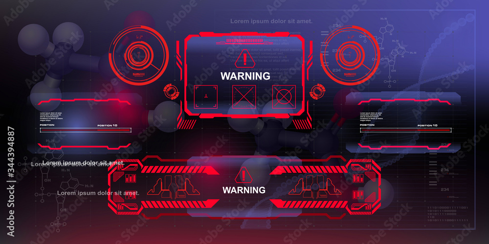Set of red chemical hazard warning screens. Warning of radiation ...