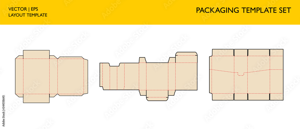 Packaging box template set. Editable blueprint layout. Cutting and ...