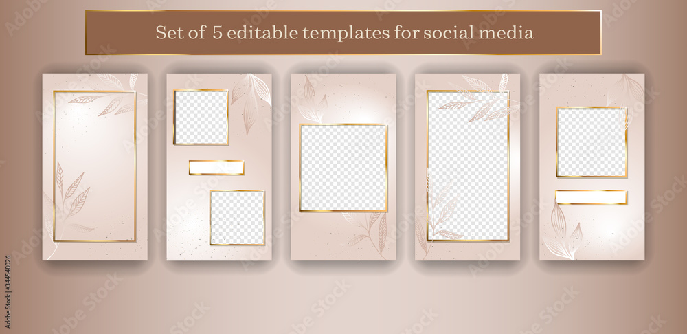 Set of 5 pink gold templates for social media. Trendy geometric social ...