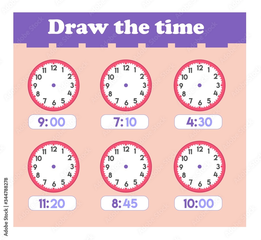 Draw the time worksheet for preschool kids. Time Learning Exercises ...