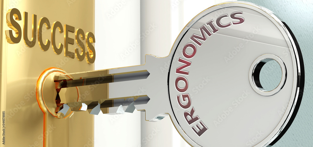 Ergonomics and success - pictured as word Ergonomics on a key, to ...