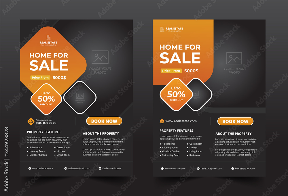 Black real estate broker flyer and poster templates. Flyer concept ...