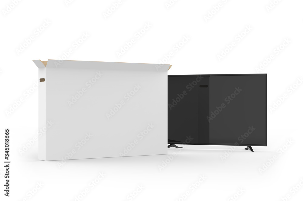 LED tv with heavy duty cardboard box packaging for branding, 3d render ...