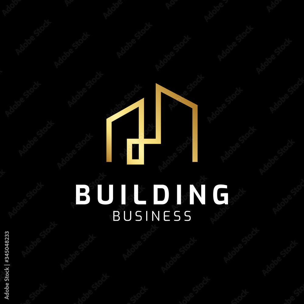 Building gold line logo icon template. Vetor illustration. Modern ...