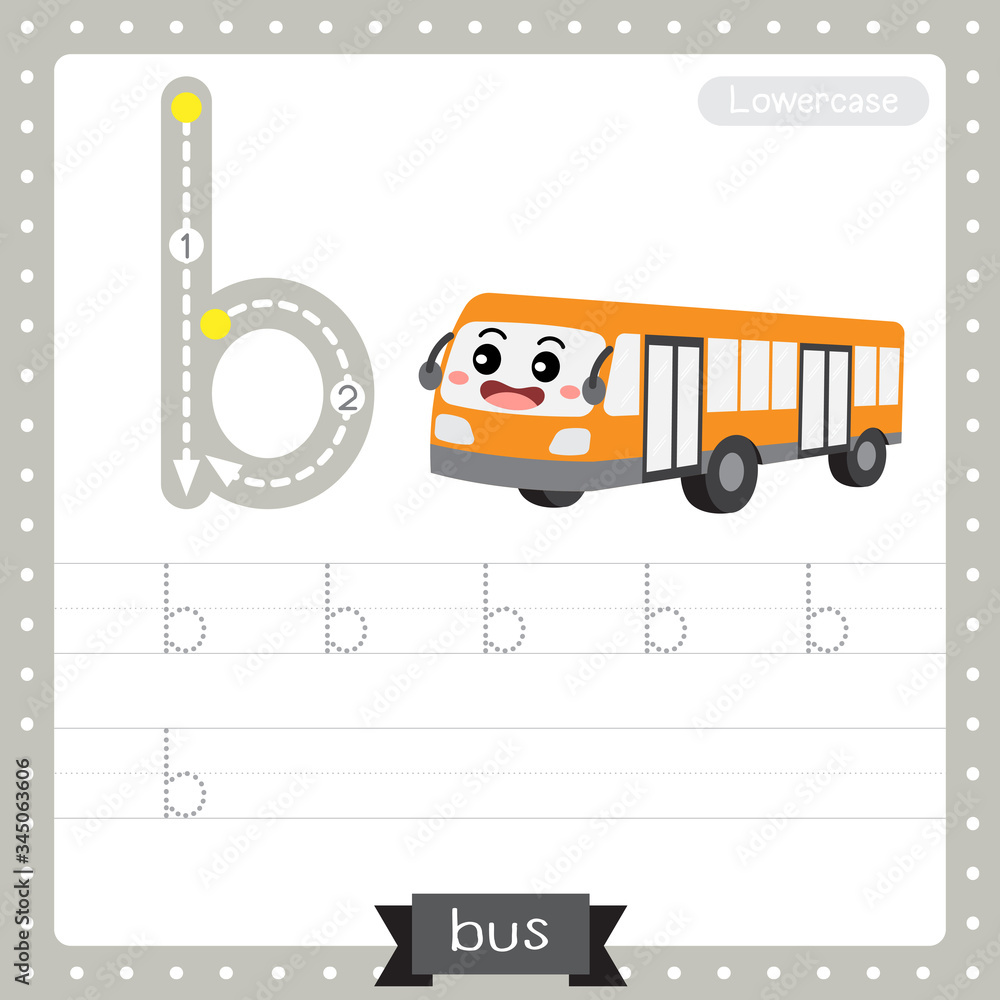 Letter B lowercase tracing practice worksheet. Bus Stock Vector | Adobe ...