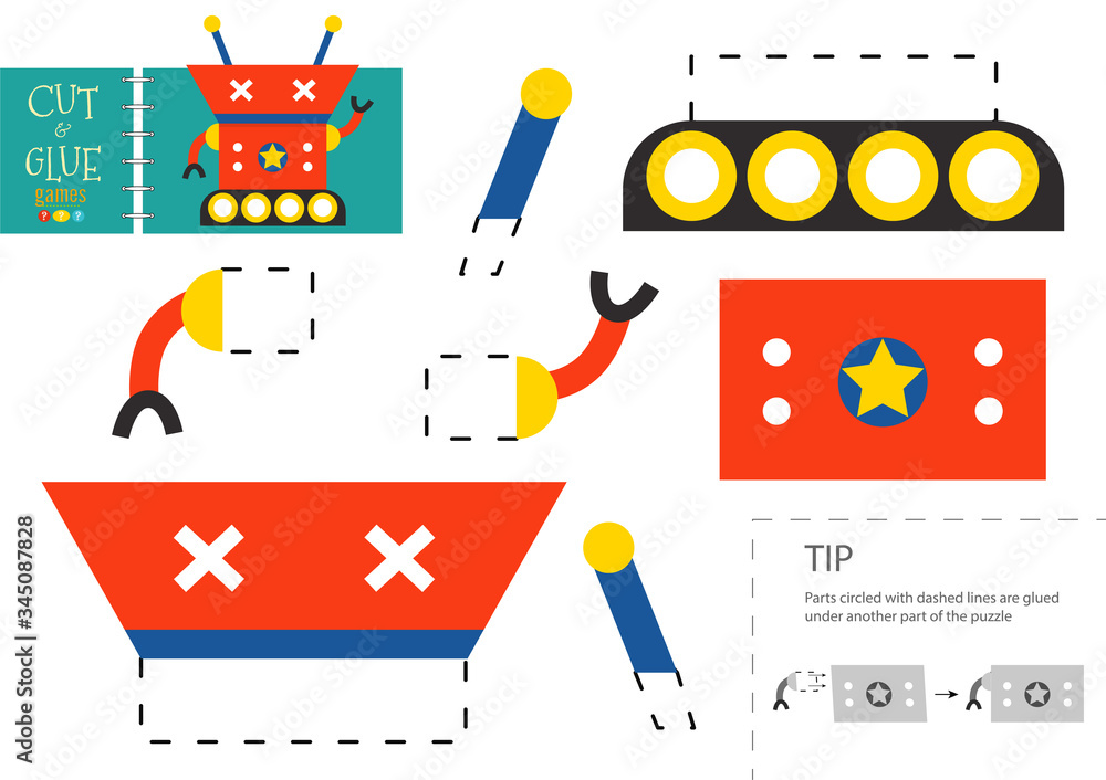 Cut and glue paper toy. Preschool kids vector educational worksheet ...