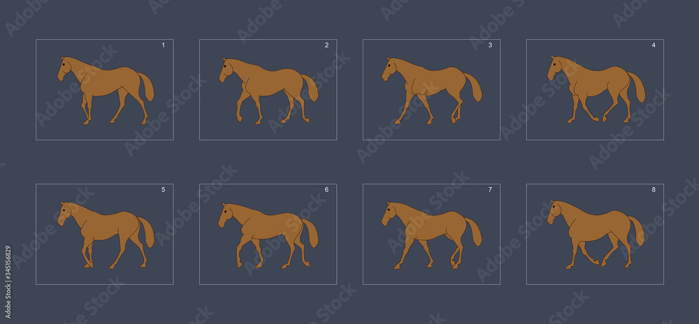 Stock-Vektorgrafik „horse walk cycle animation sprite sheet.“ | Adobe Stock