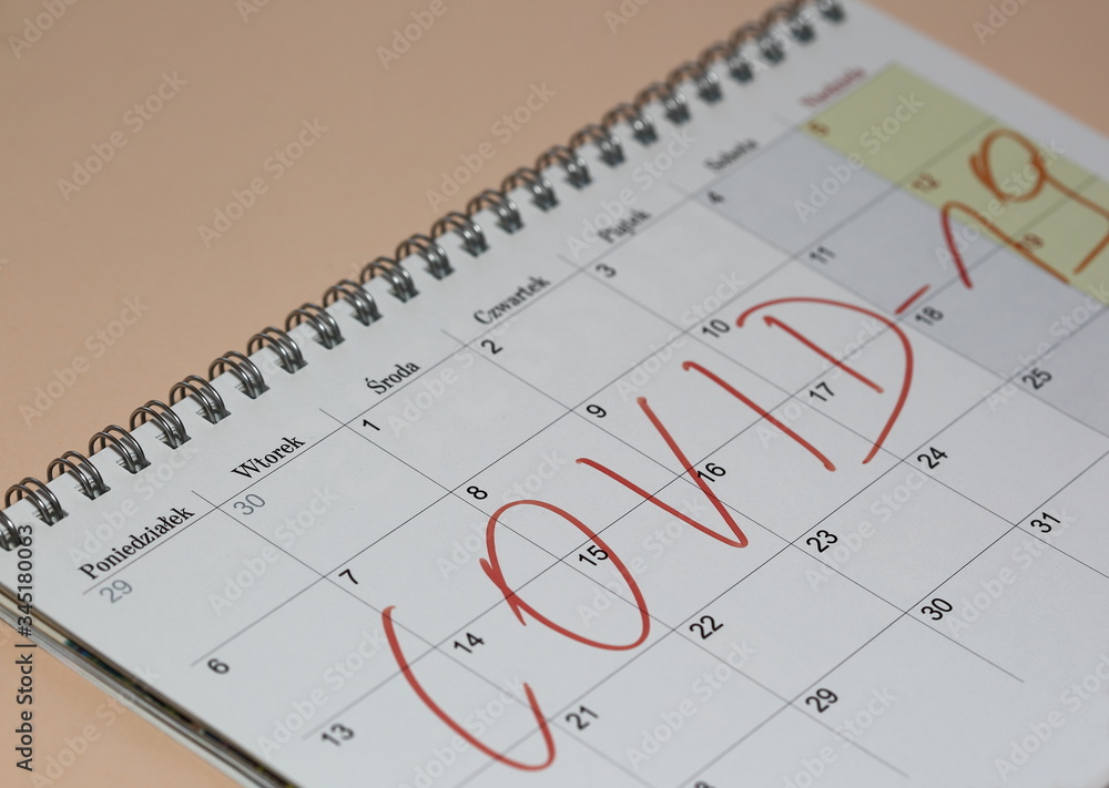 Calendar with Polish names of days, date and hand written name of ...
