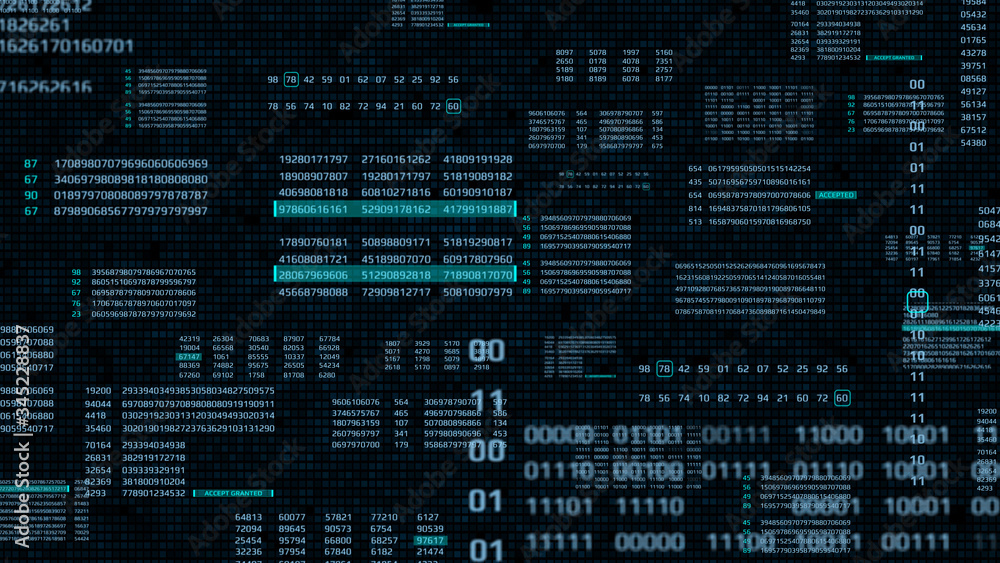 Big Data Binary Number Code Perspective Series View Illustration. Statistic Encoder Decoder ...