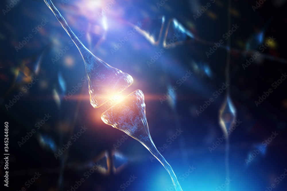 Synapse and neurons in the human brain. Sending chemical and electrical ...