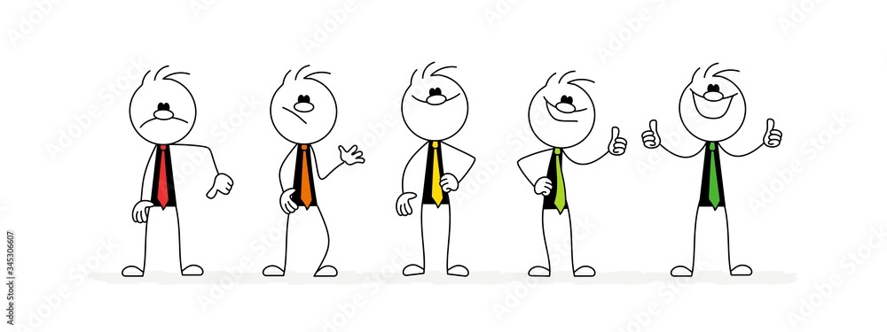 Man shows his energy level, from fully charged to discharged. Vector ...