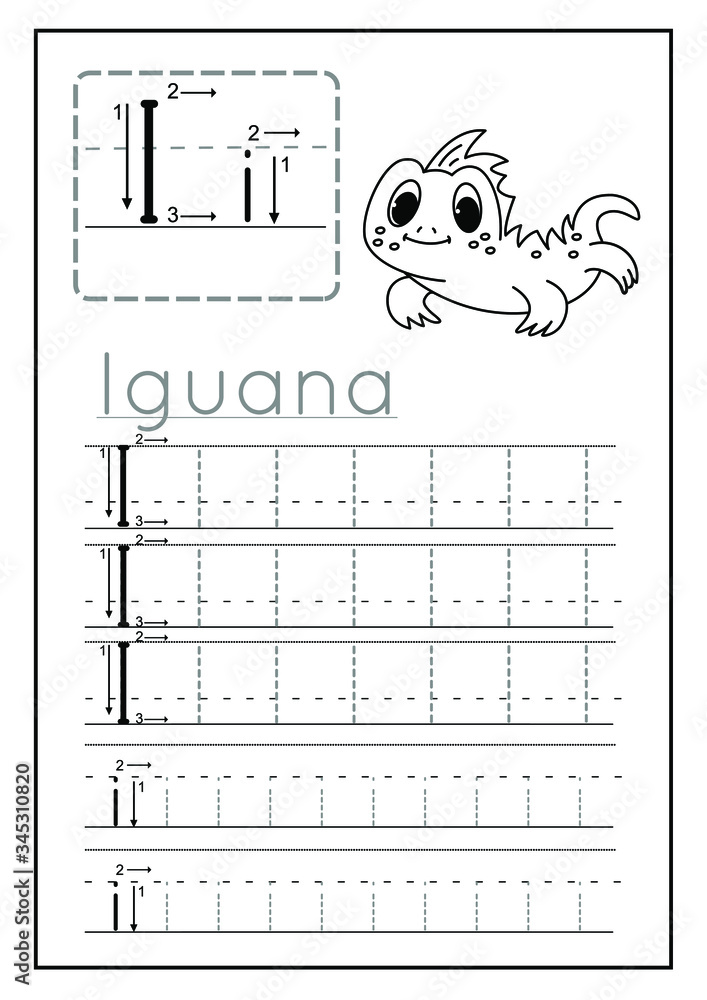 Writing practice letter I, printable worksheet for preschool or ...