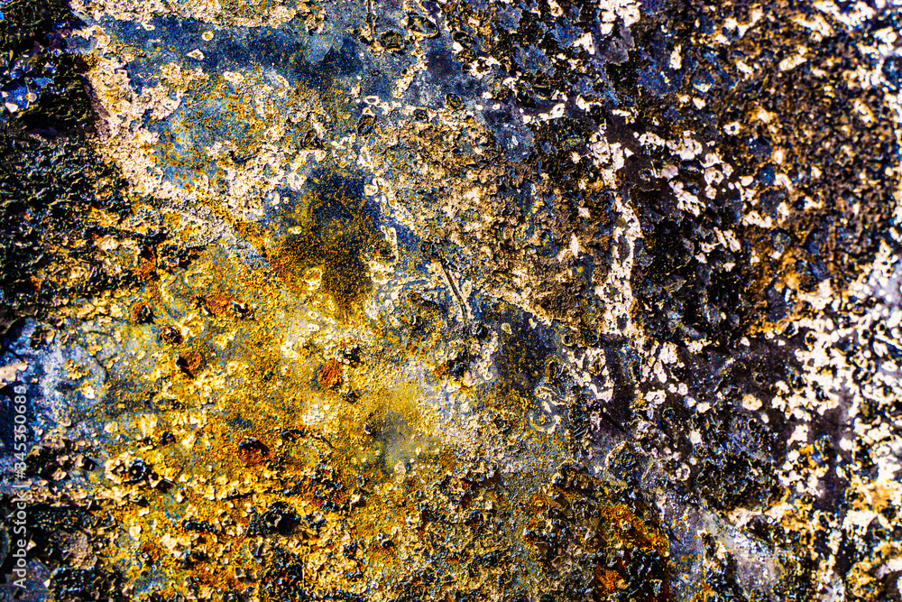 Background, or wallpaper of colorful rust and chipped paint textures ...