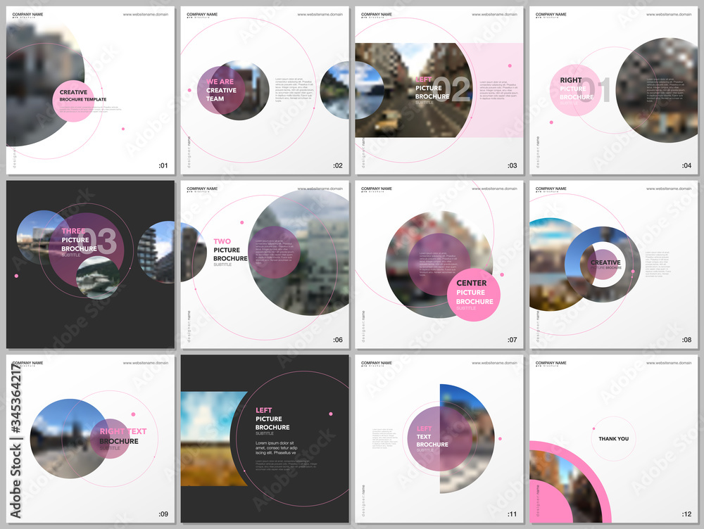 Minimal brochure templates with pink color circles, round shapes ...