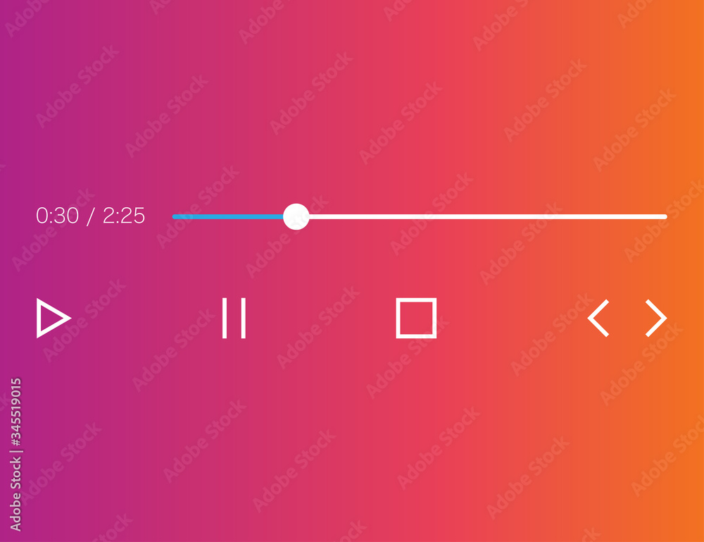 Audio player mockup in gradient background and flat icons. Music ...