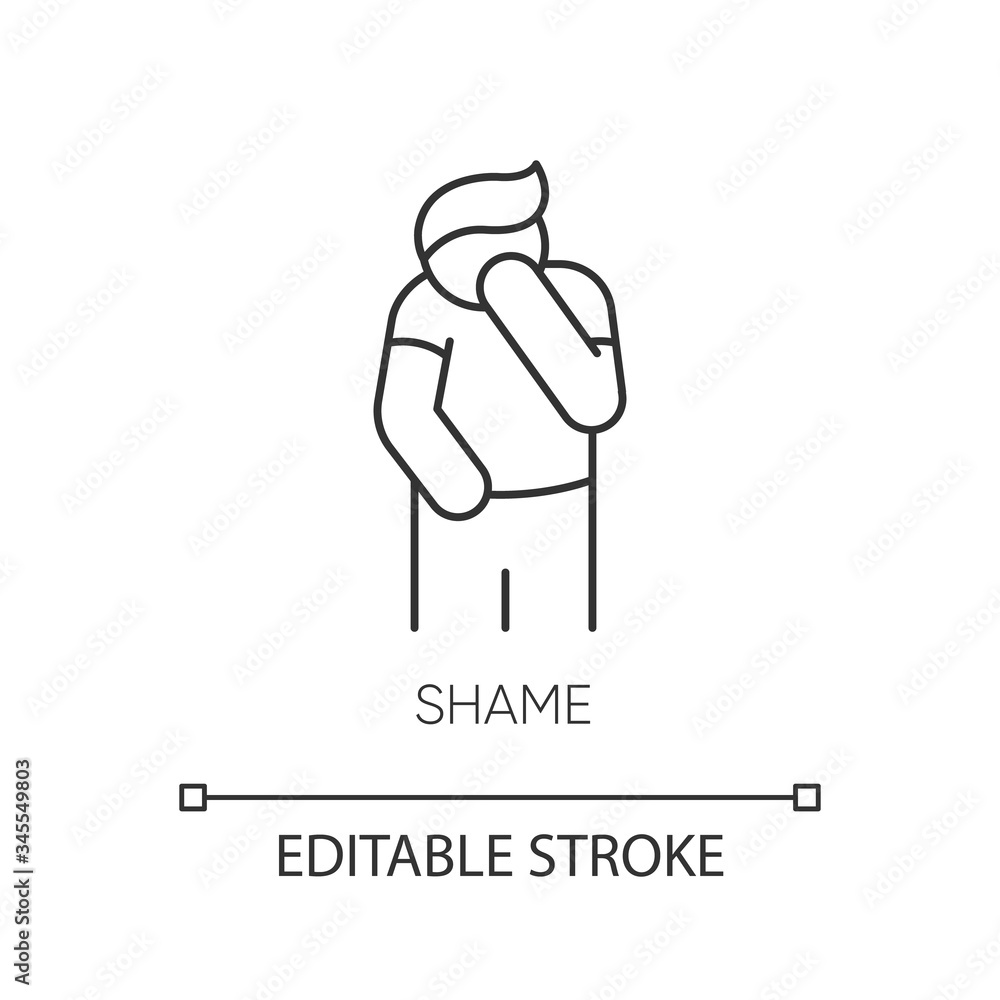 Shame pixel perfect linear icon. Human feeling embarrassed. Social ...
