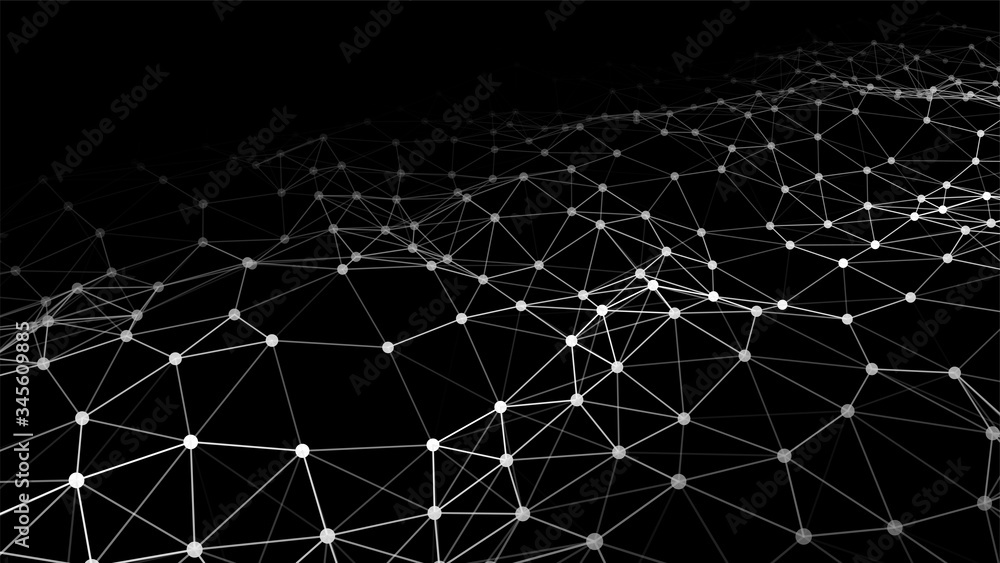 Network connection structure.Low poly shape with connecting dots and lines on dark background ...