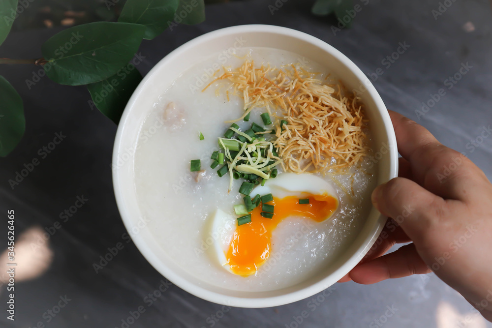 rice gruel, rice porridge or congee in top view Stock Photo | Adobe Stock