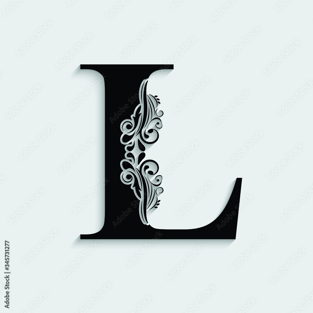 letter L. Black flower alphabet. Beautiful capital letters with shadow ...