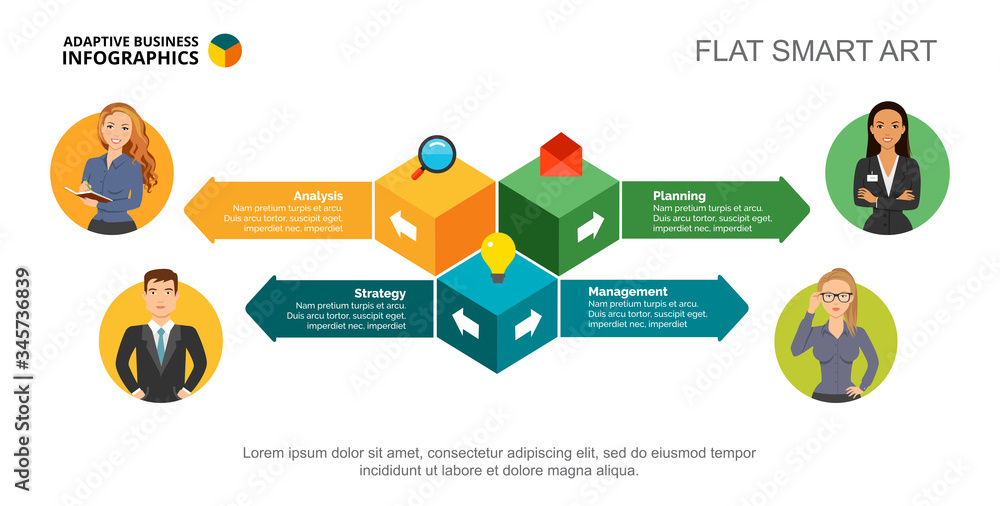 Four options process chart slide template. Business data. Strategy ...