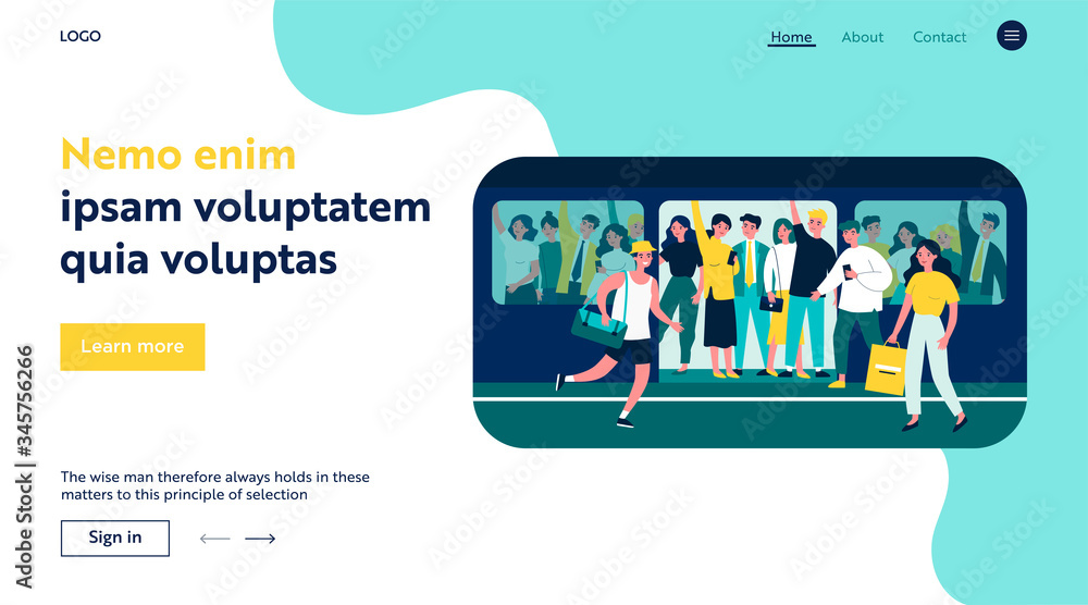 People hurrying into overcrowded train flat vector illustration ...