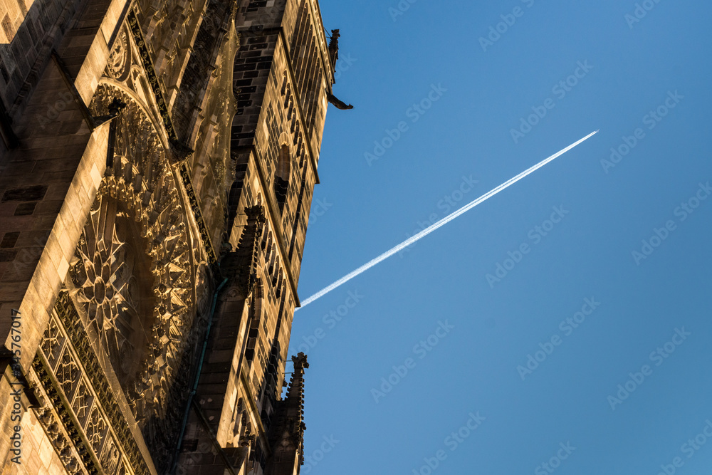 Historic monument, a cathedral in Gothic architecture, with the ...