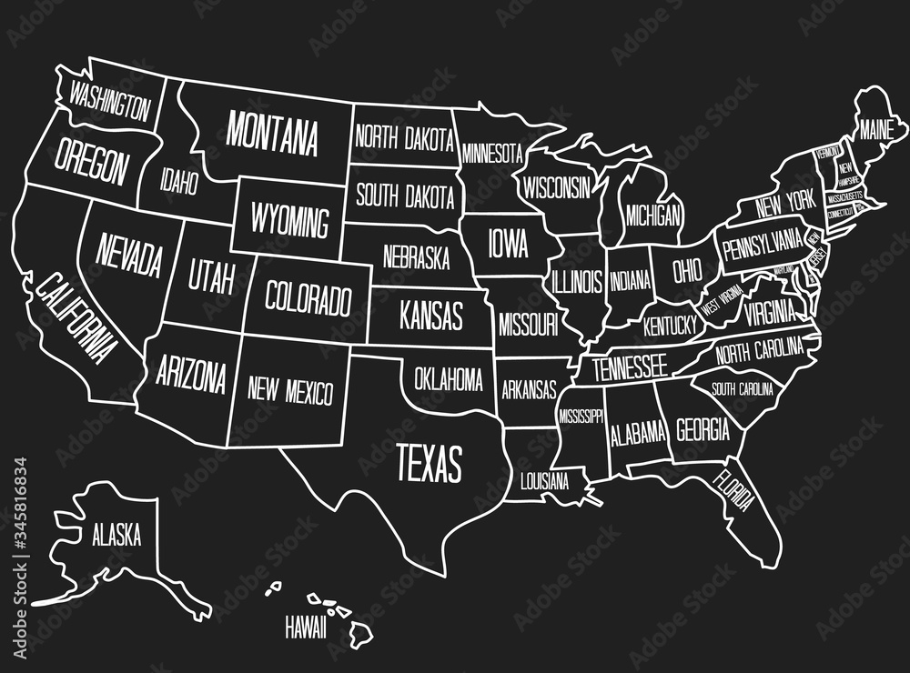 Us Map Black Background Usa Map With State Names And Shadow For Tshirt