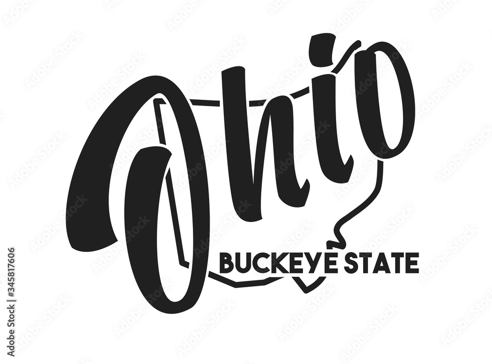 Ohio vector silhouette. Nickname inscription Buckeye State. Image for ...