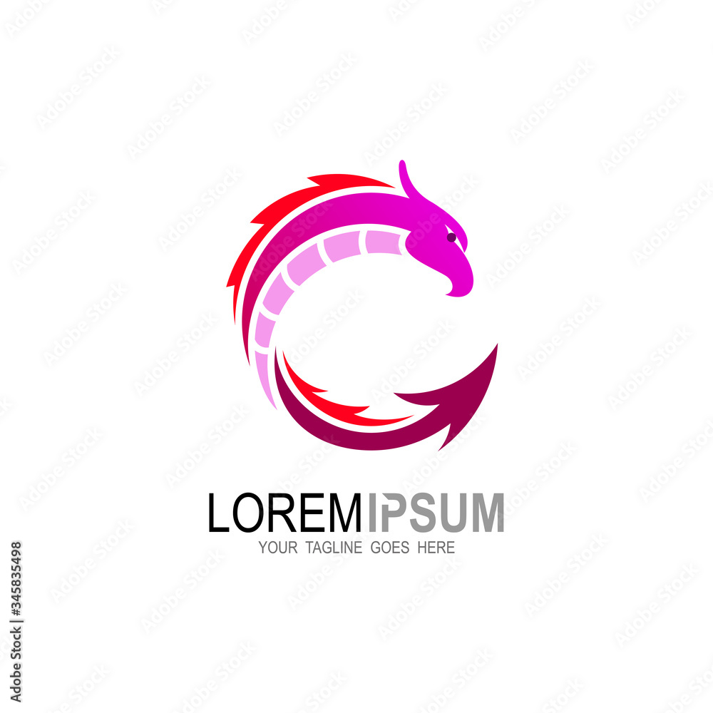 Dragon logo, dragon head logo with a circular look + dragon and fire ...