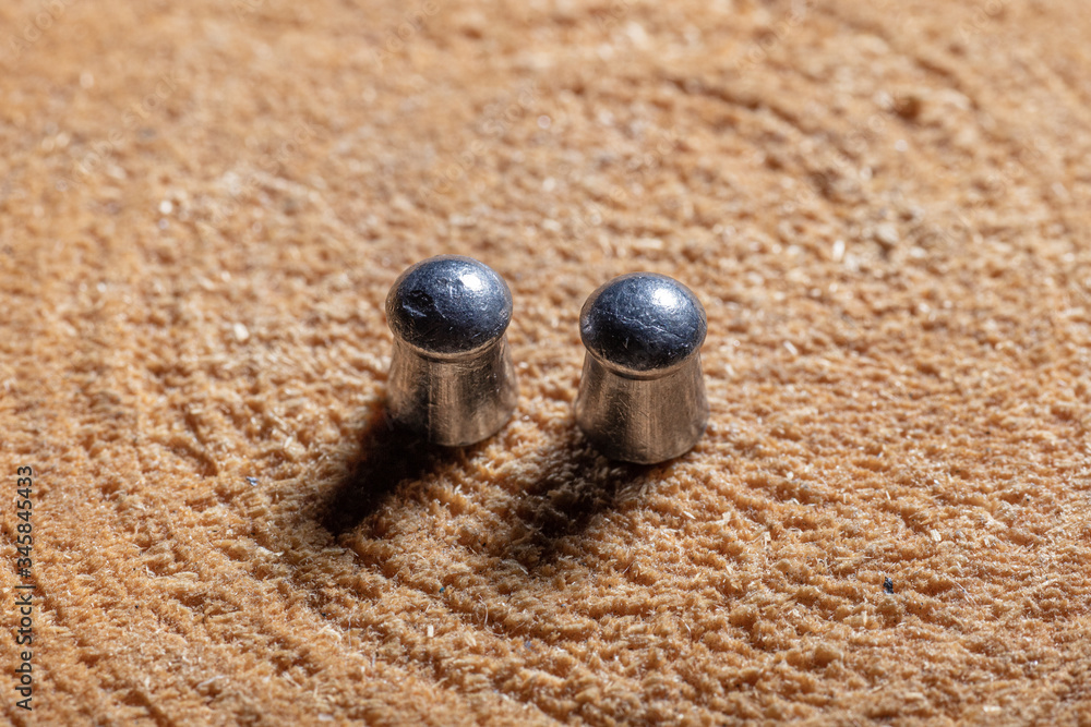 Lead bullets for an air rifle on a tree cut Stock Photo | Adobe Stock