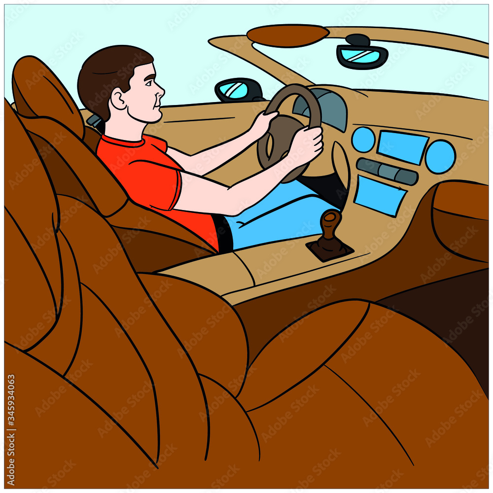 side view of a man sitting and driving in the car. convertible, side ...