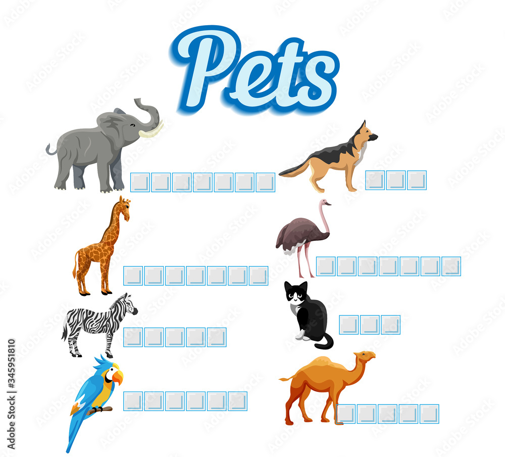 Word game for kids how named animals. Crossword puzzle game with ...